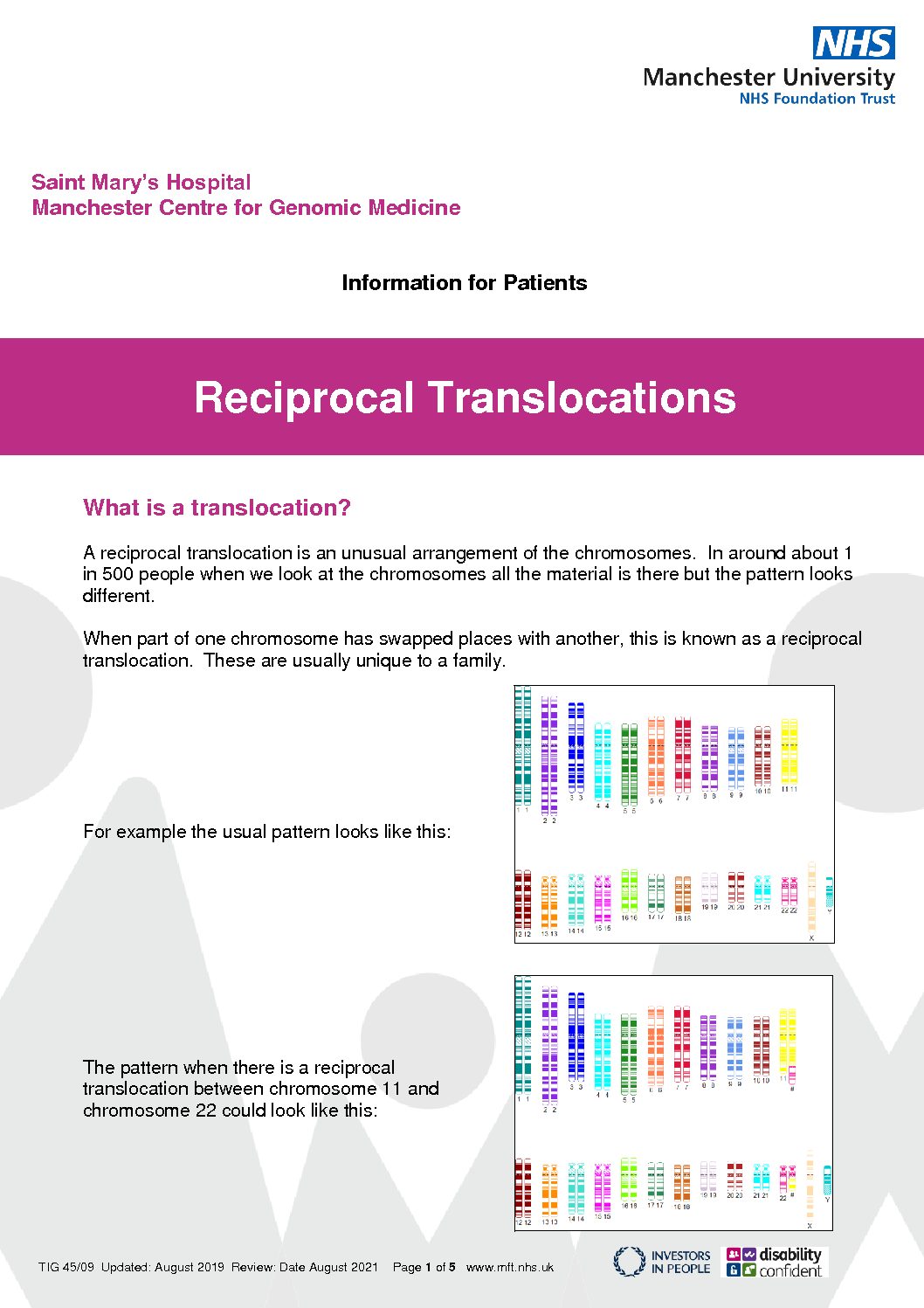 09 45 Reciprocal Translocations Aug 2019 | Manchester Centre for ...